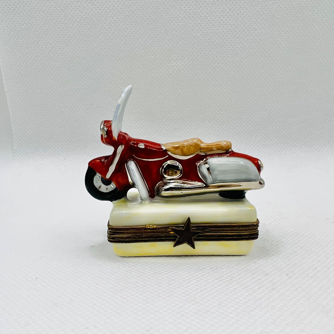 Harley-davidson Retro MOTORCYCLE ~ Limoges Trinket Box ~ Peint Main ...