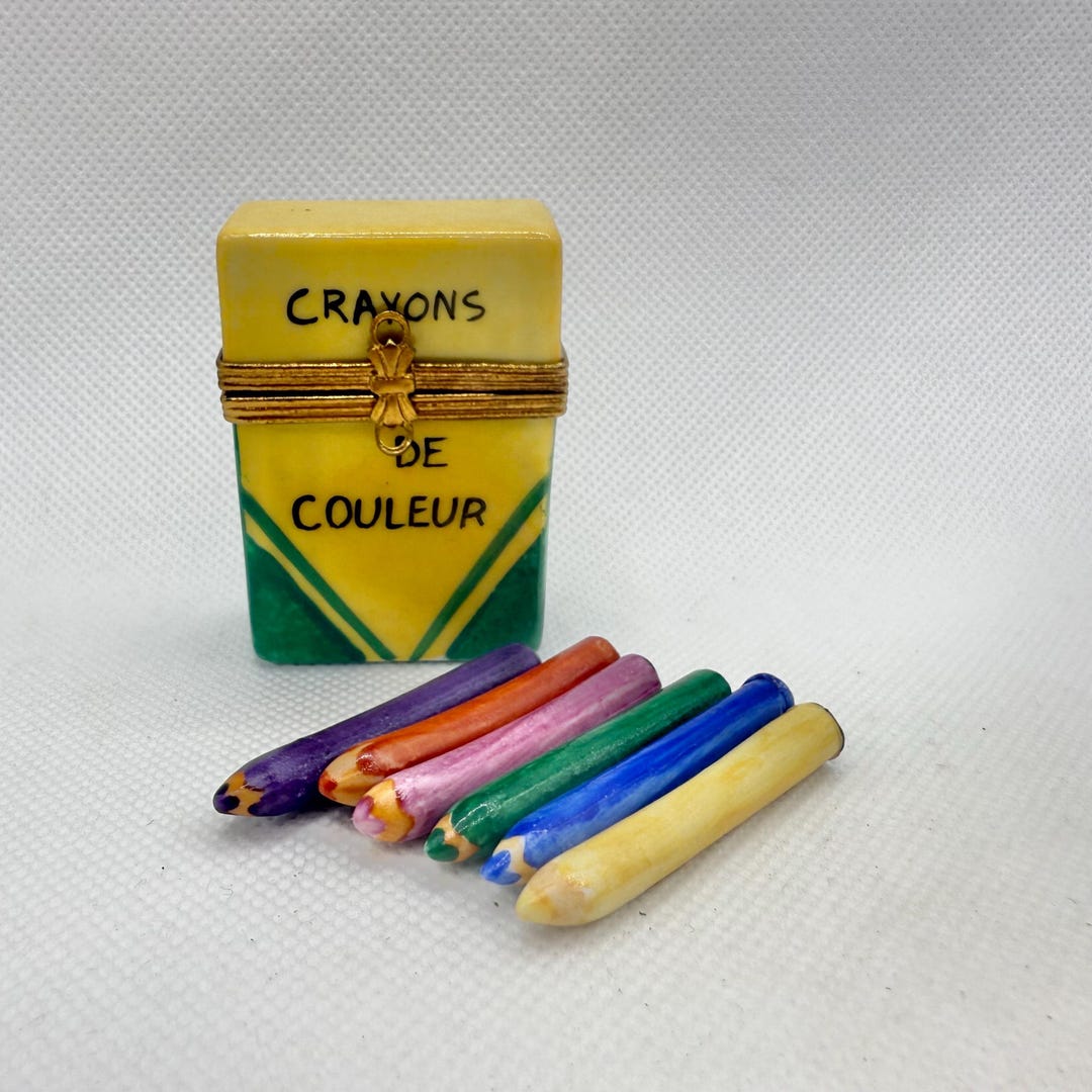 Beautiful CRAYON BOX W/ Crayons ~ Rochard ~ Limoges Trinket Box ~ Peint ...