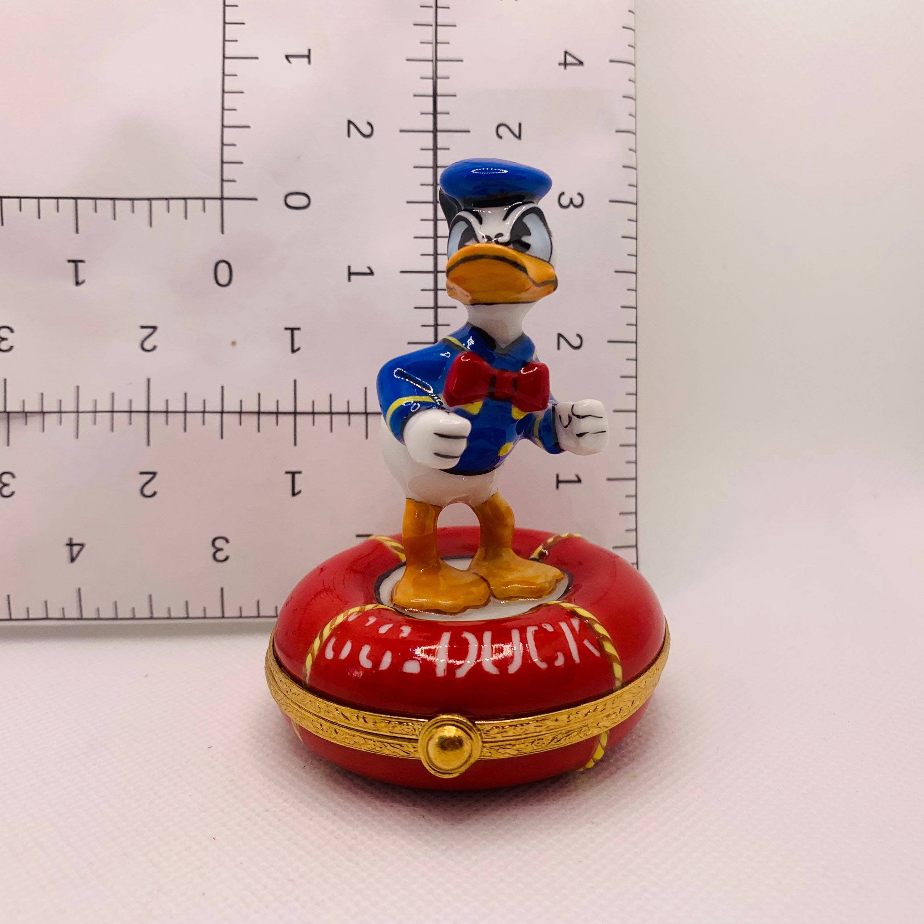 DONALD DUCK on Lifesaver Ring ARTORIA Disney Limoges Trinket Box Peint ...