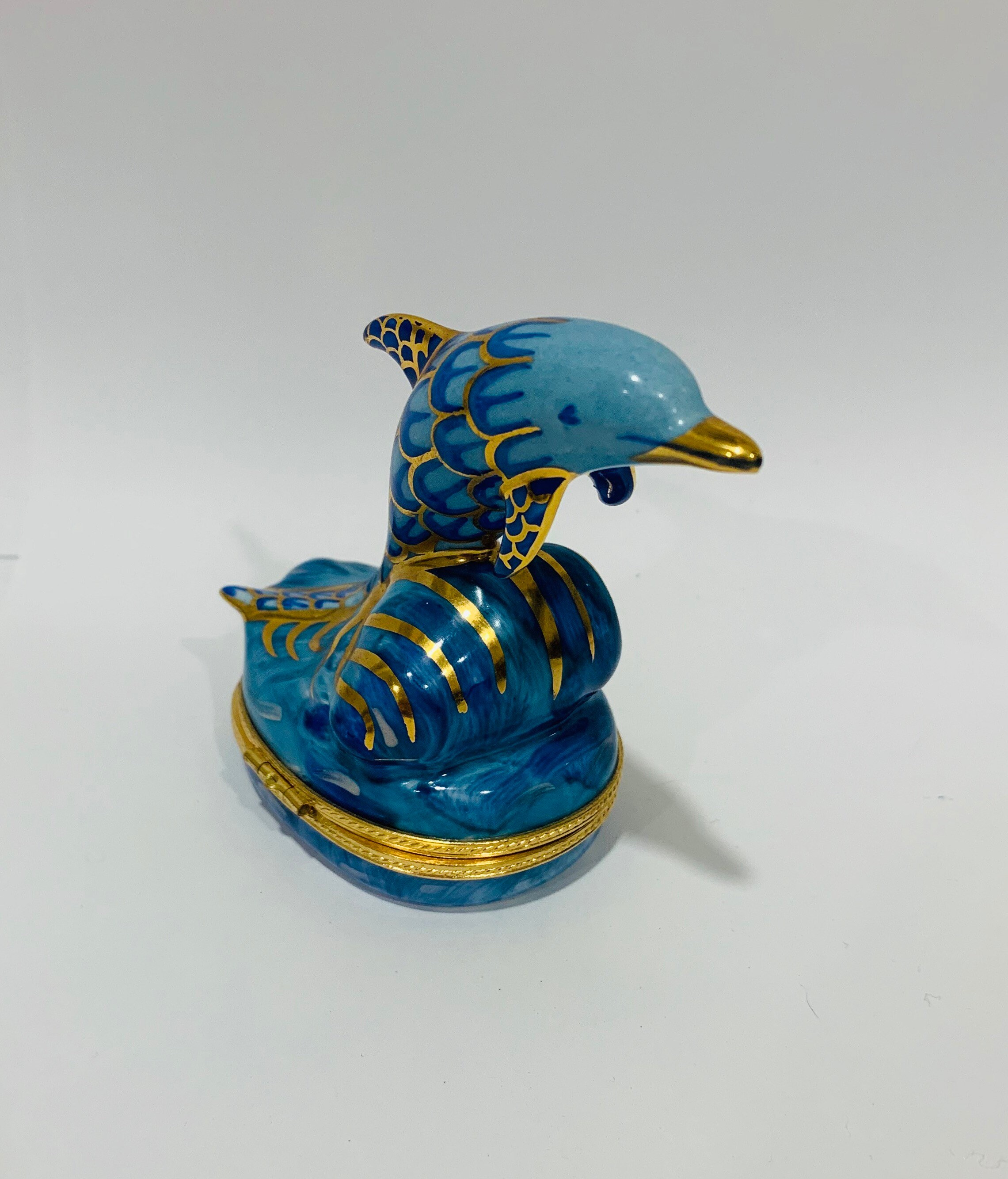 Stunning DOLPHIN *herend Style* Fishnet Pattern ~ Limoges Trinket Box ...