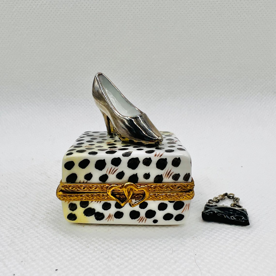 Silver Shoe on Shoe Box W/ Little Black Purse ~ Limoges Trinket Box ...