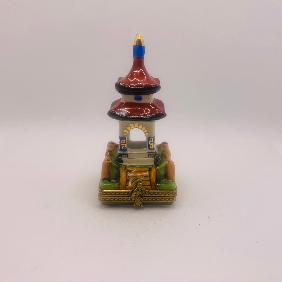 Exquisite Buddhist PAGODA ~ Limoges Box ~ Peint Main (hand-painted) in ...