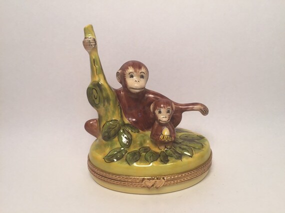Vintage Limoges france peint main artist signed monkey trinket box ...