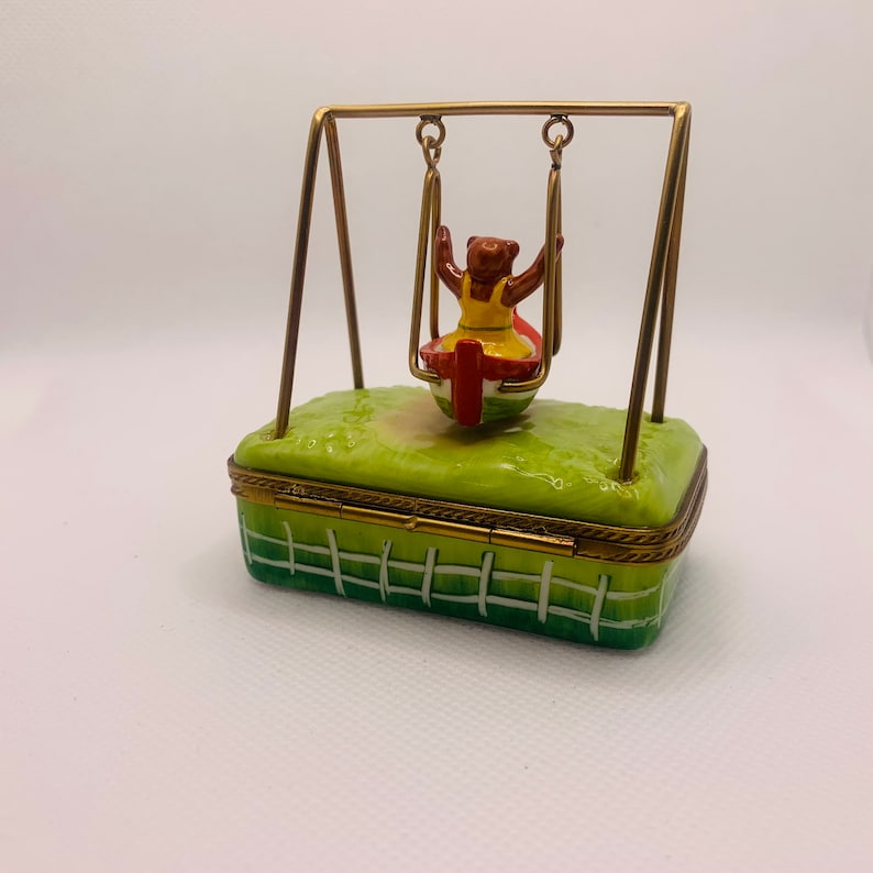 Rare TEDDY BEAR Girl on Swing Limoges Trinket Box Parry | Etsy