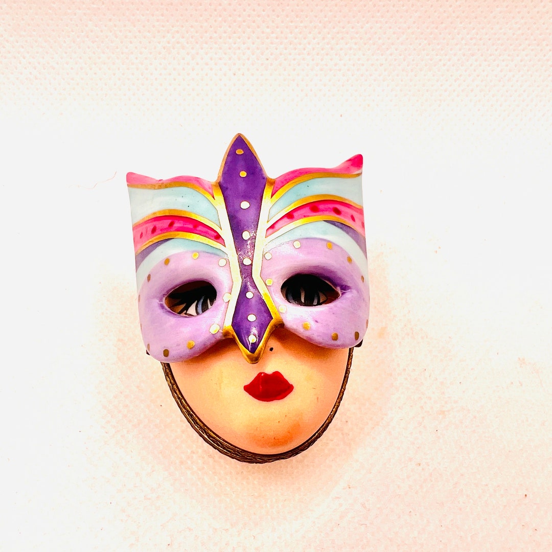 DOUBLE HINGED Elegant Carnival Mask ROCHARD Limoges Box Peint Main ...