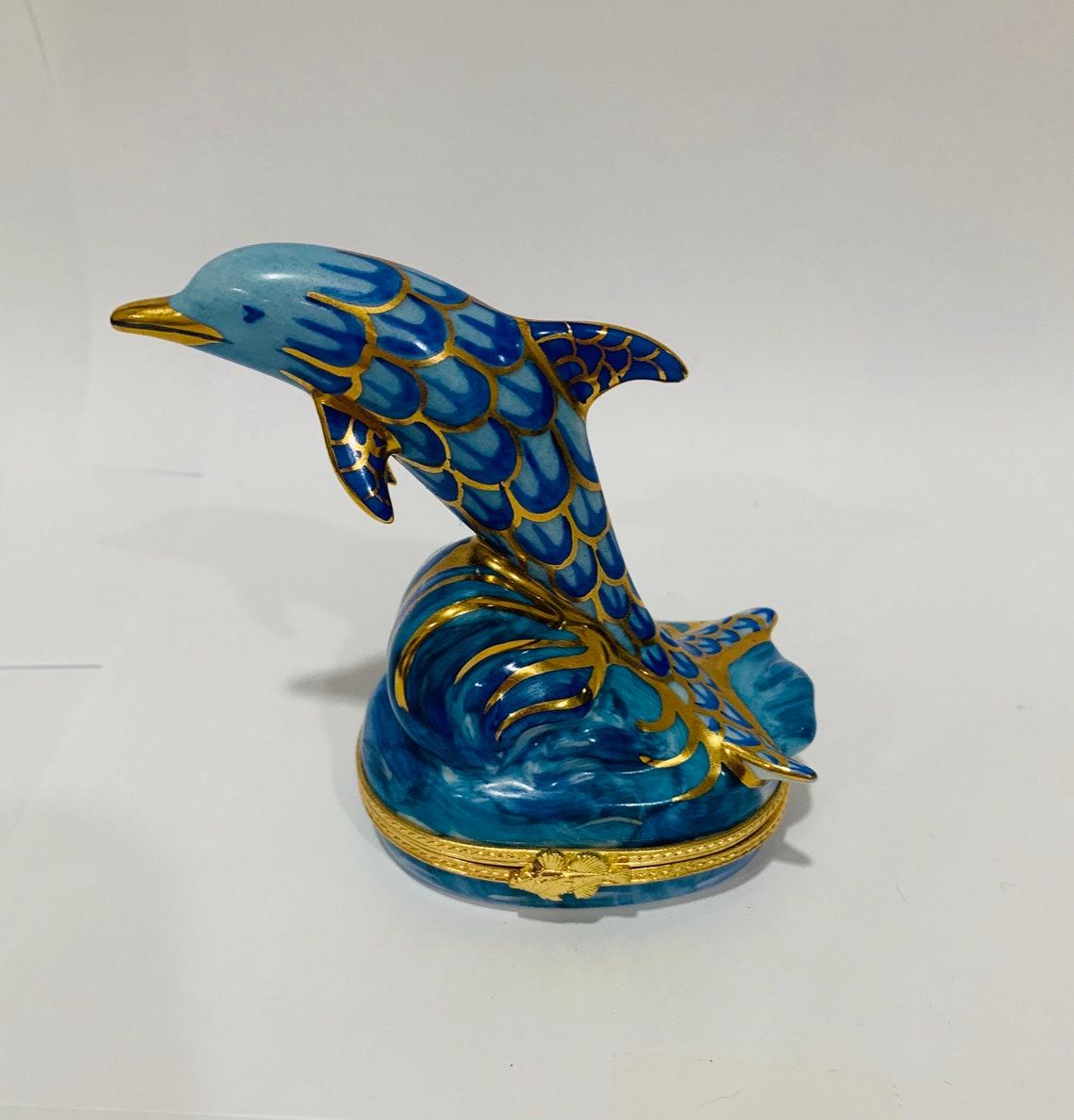 Stunning DOLPHIN *herend Style* Fishnet Pattern ~ Limoges Trinket Box ...