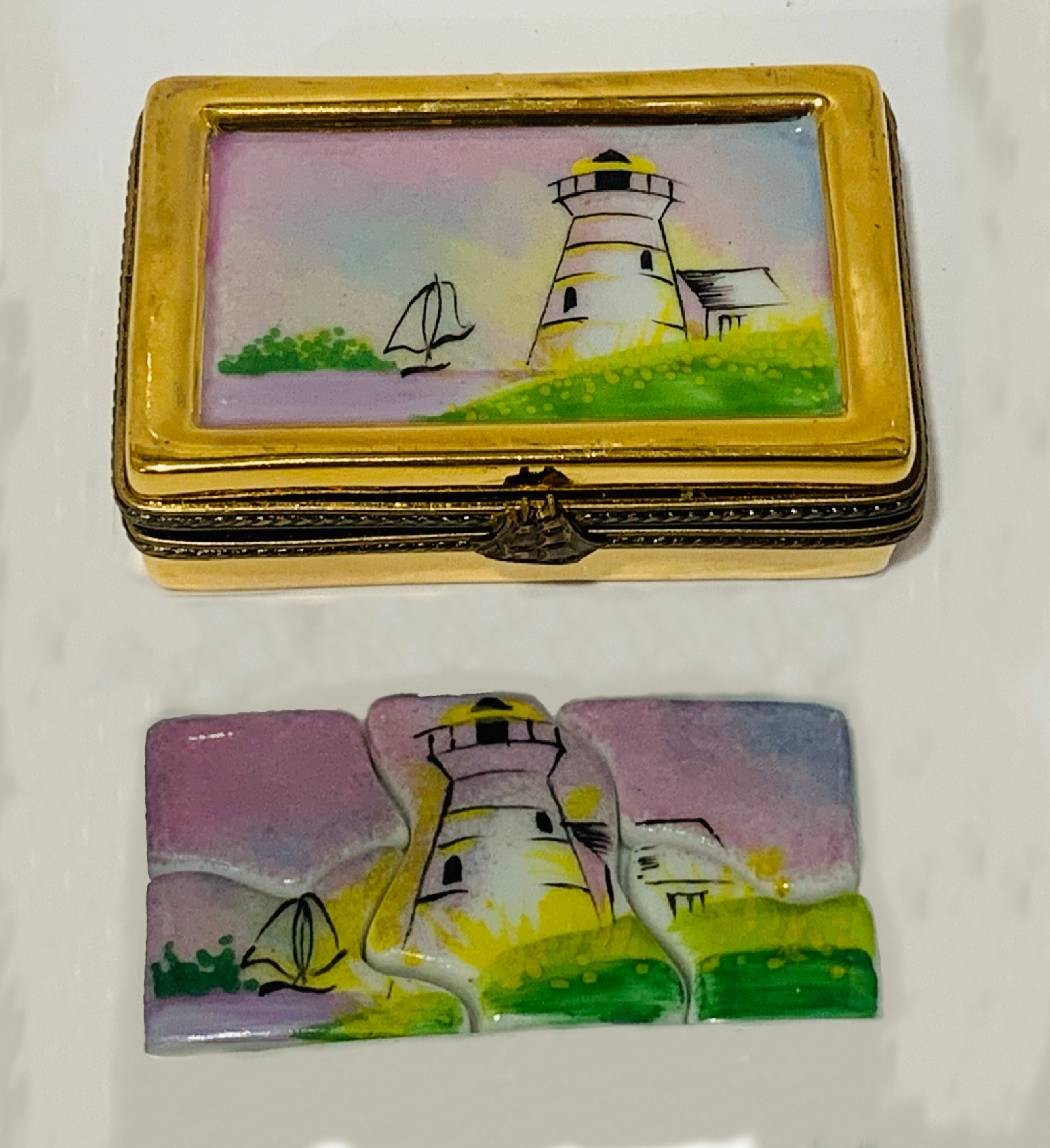 Lighthouse PUZZLE BOX Limoges Trinket Box Peint Main hand-painted in ...