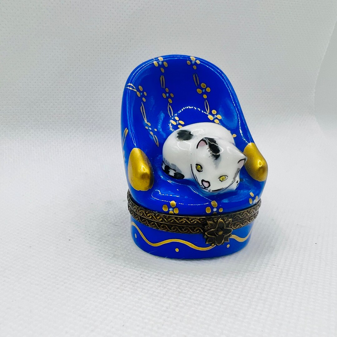 LIMITED EDITION Kitten in Chair ~ J.dumont ~ Limoges Trinket Box ...