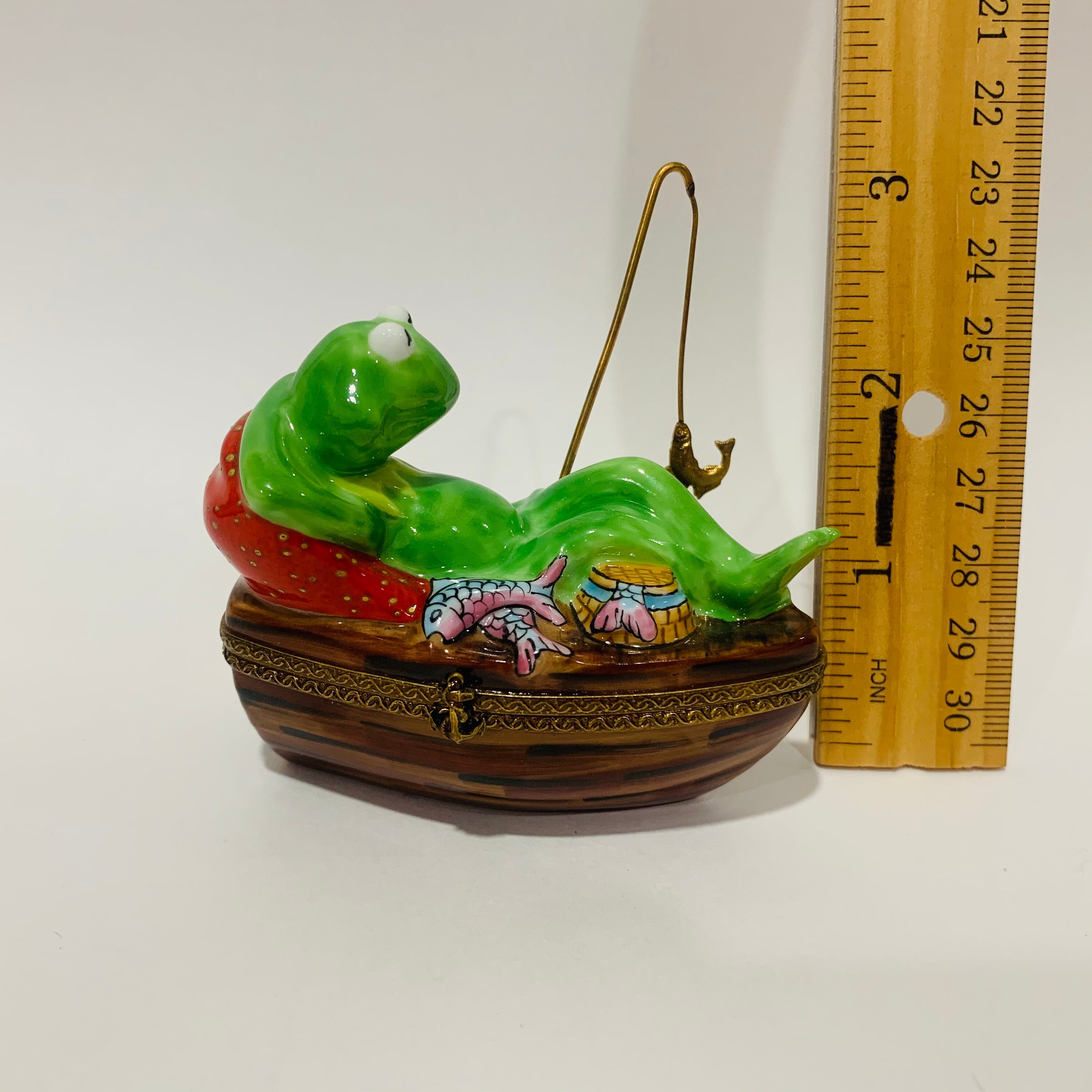 KERMIT the FROG W/ Fishing Rod Bernardaud Limoges Trinket Box Peint ...