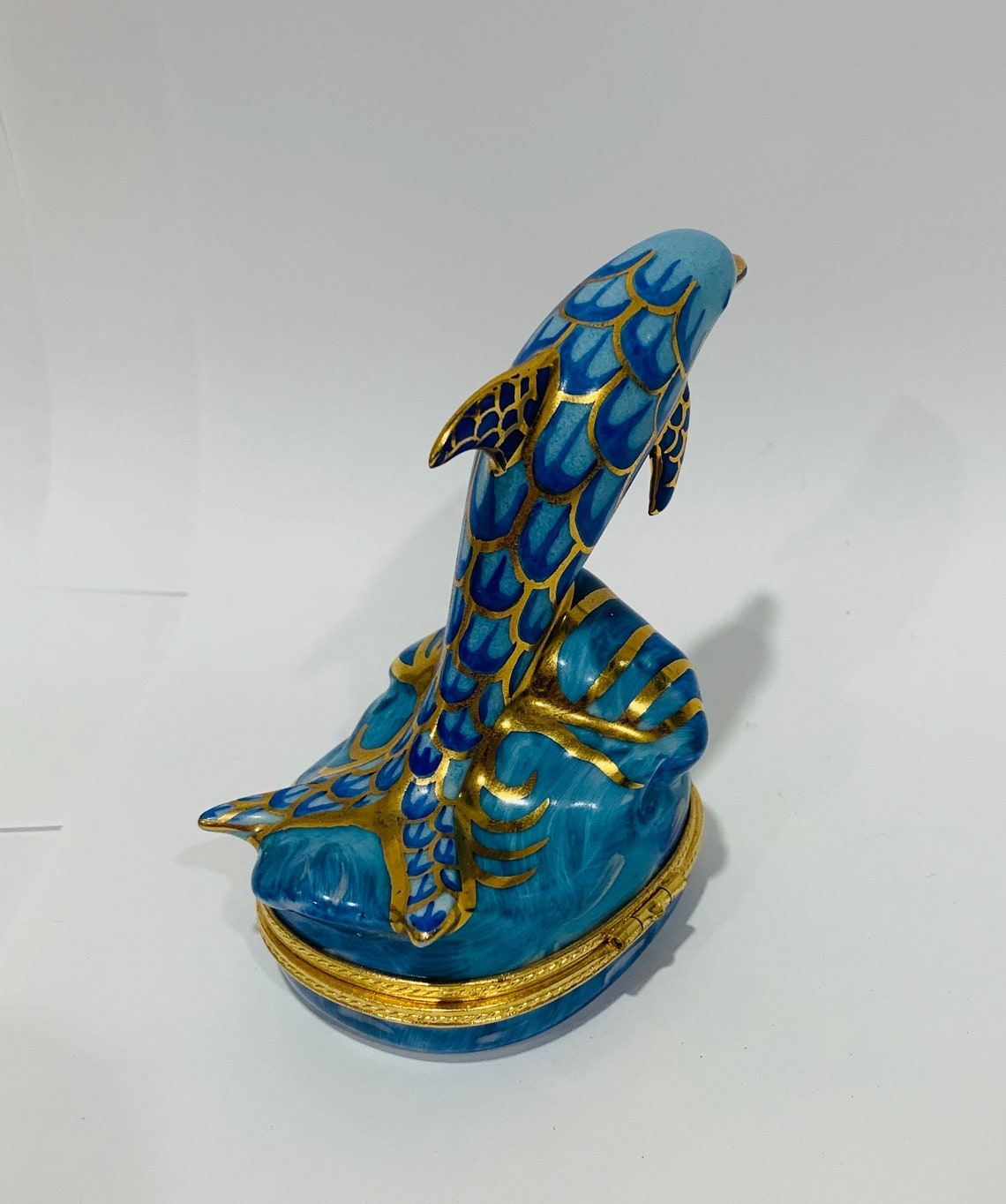 Stunning DOLPHIN *herend Style* Fishnet Pattern ~ Limoges Trinket Box ...