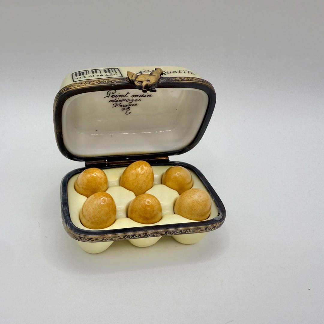 Rare Egg Carton W/ 6 REMOVABLE Brown Eggs ~ Gerard Ribierre ~ Limoges ...