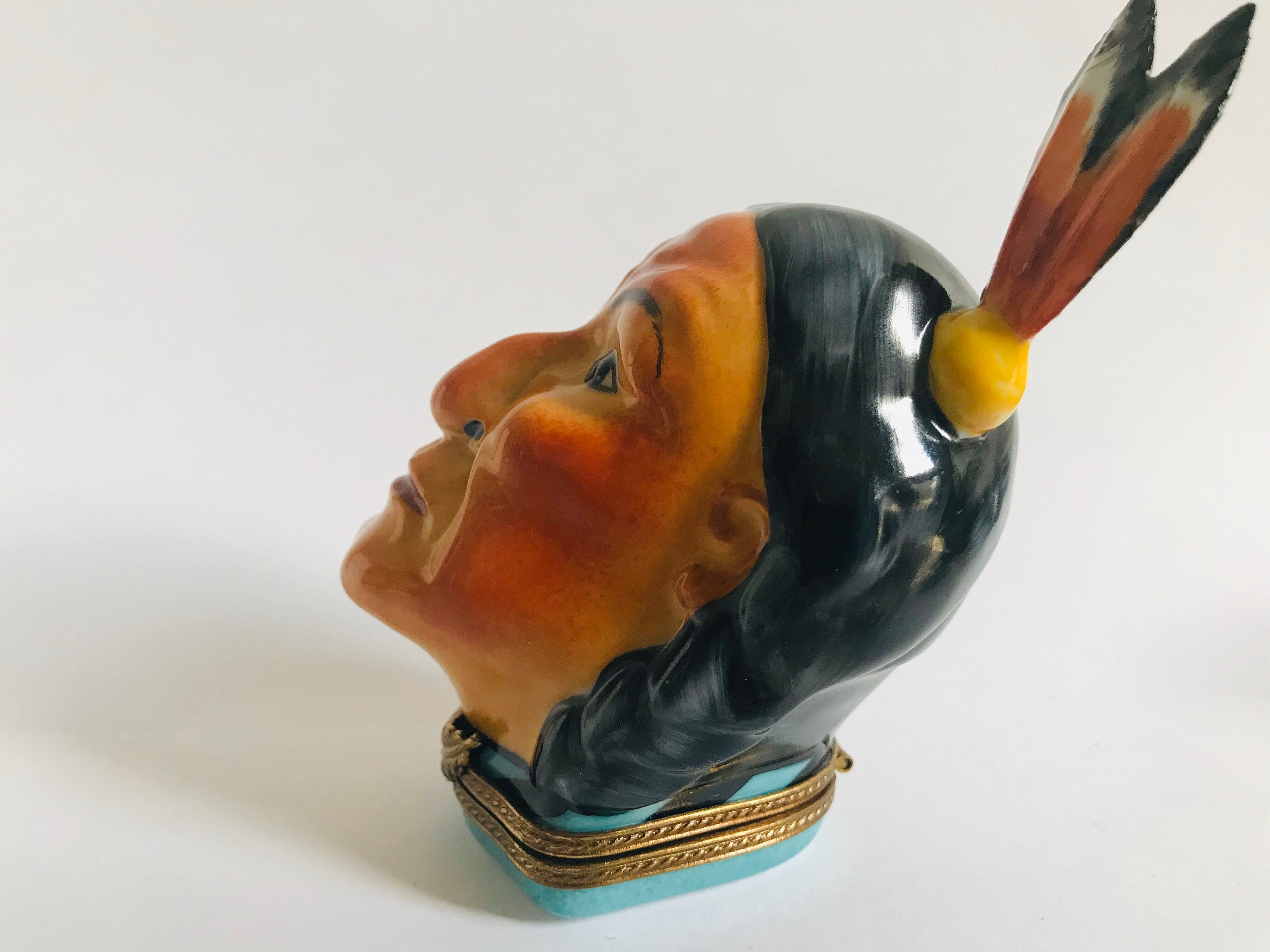 Ultra-rare NATIVE CHIEF Warrior Face W/ FEATHERS Limoges - Etsy