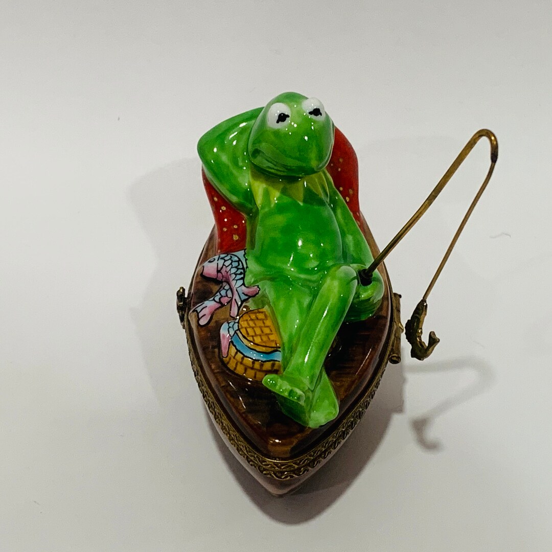 KERMIT the FROG W/ Fishing Rod ~ Bernardaud ~ Limoges Trinket Box ...