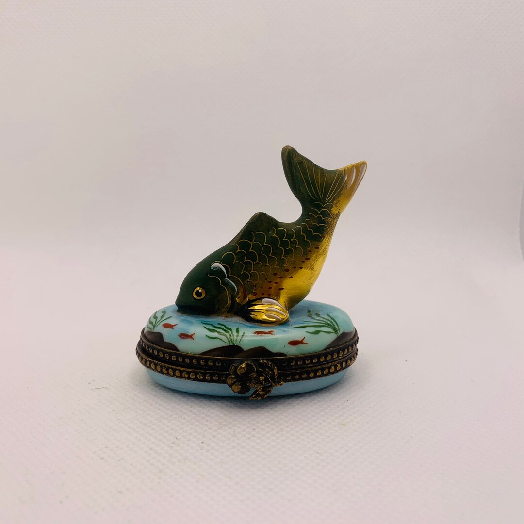 Beautiful Bass FISH ~ Limoges Trinket Box ~ Parry Vielle (PV) ~ Peint ...