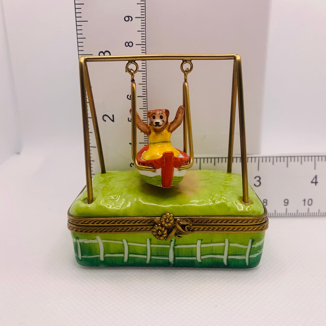 Rare TEDDY BEAR Girl on Swing Limoges Trinket Box Parry | Etsy