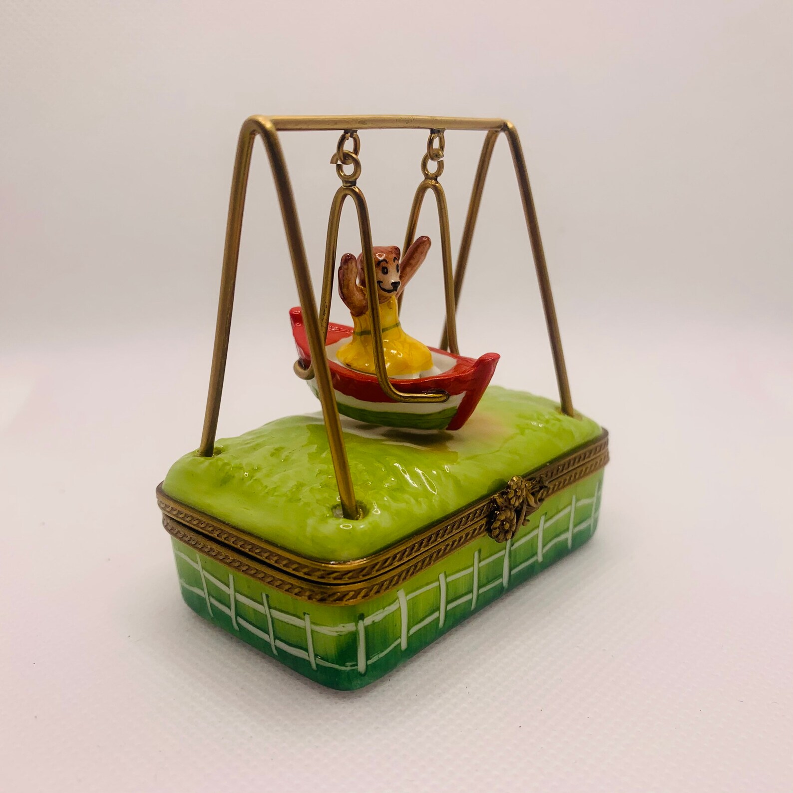 Rare TEDDY BEAR Girl on Swing Limoges Trinket Box Parry | Etsy