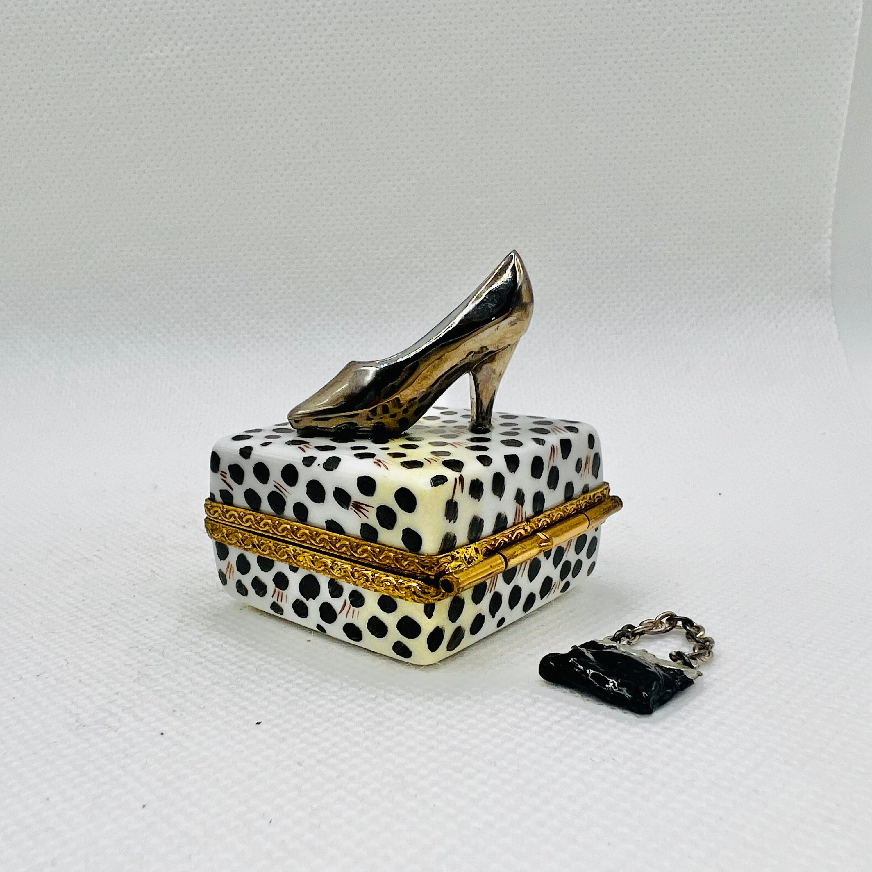 Silver Shoe on Shoe Box W/ Little Black Purse ~ Limoges Trinket Box ...