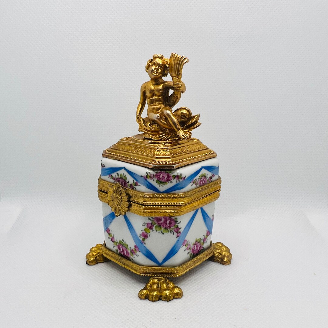 Stunning ANTIQUE Limoges INKWELL With Cherub on Dolphin ~ Limoges ...