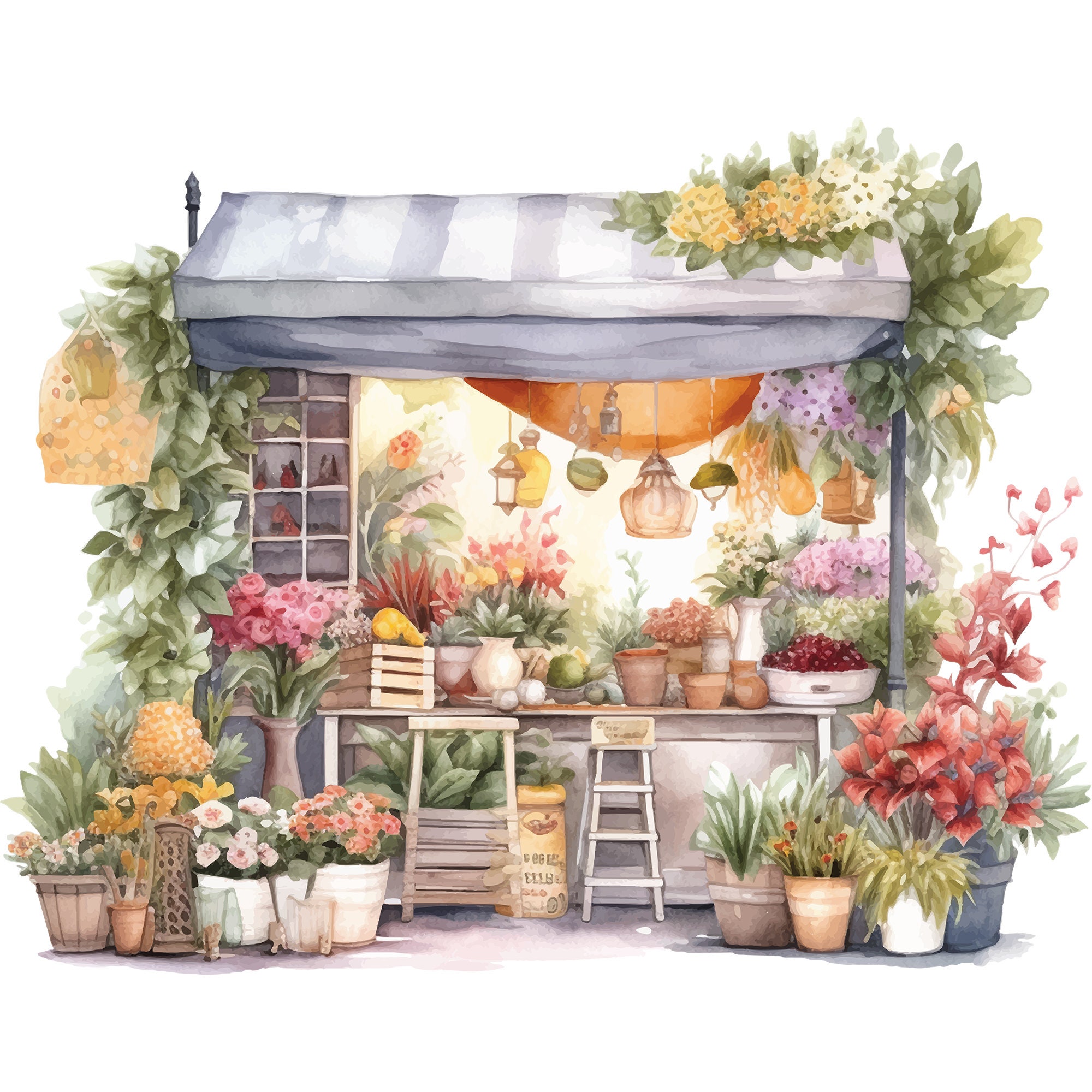 12 Watercolor Flower Shop/stall Clipart, Floral Shop Png, Flower Market ...