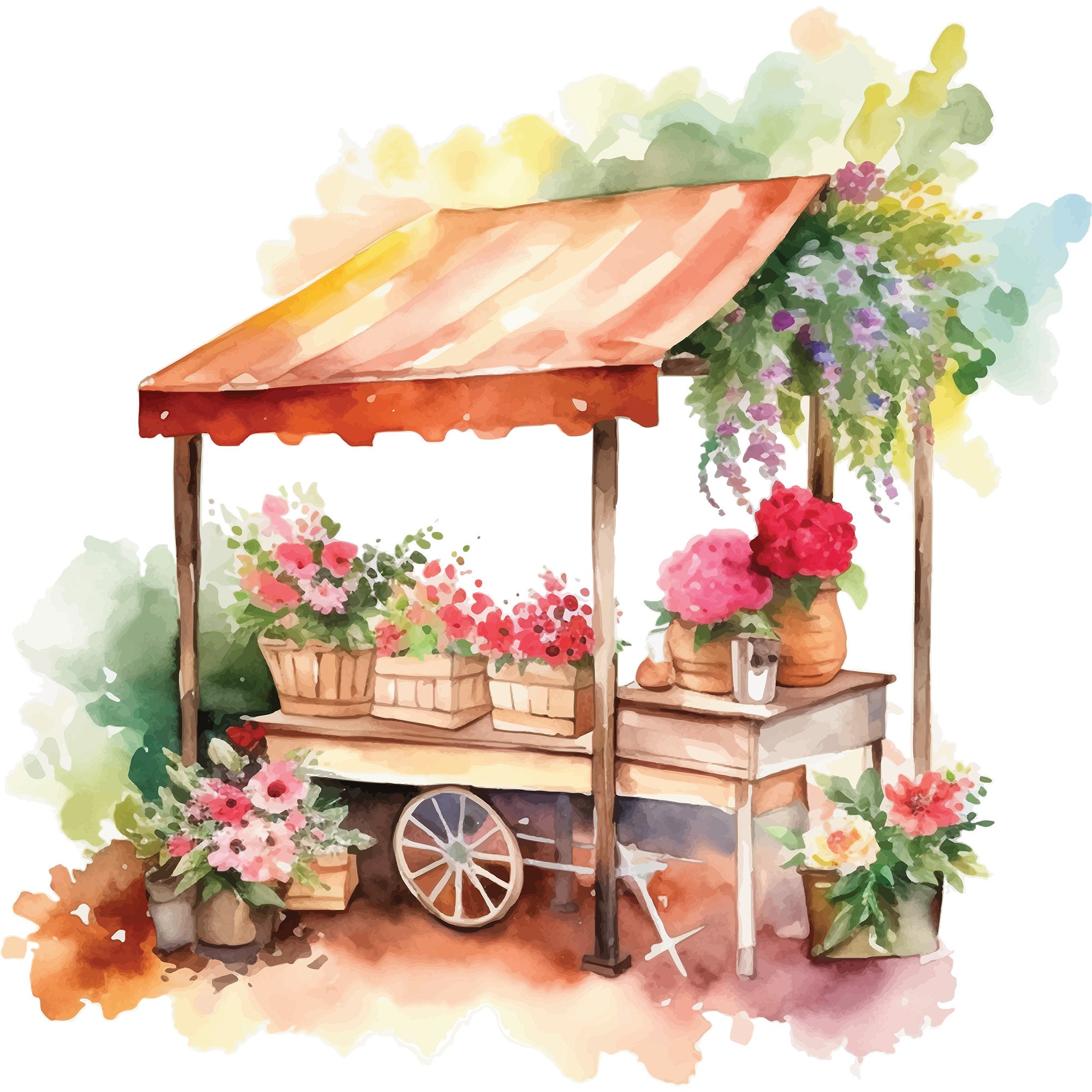 12 Watercolor Flower Shop/stall Clipart, Floral Shop Png, Flower Market ...