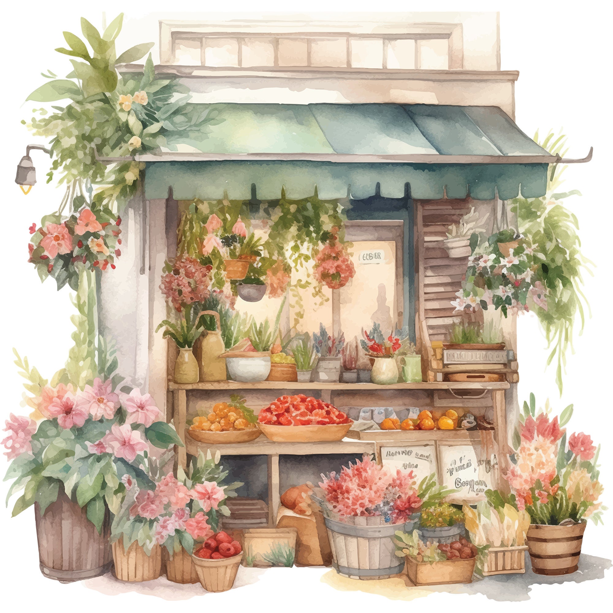 12 Watercolor Flower Shop/stall Clipart, Floral Shop Png, Flower Market ...
