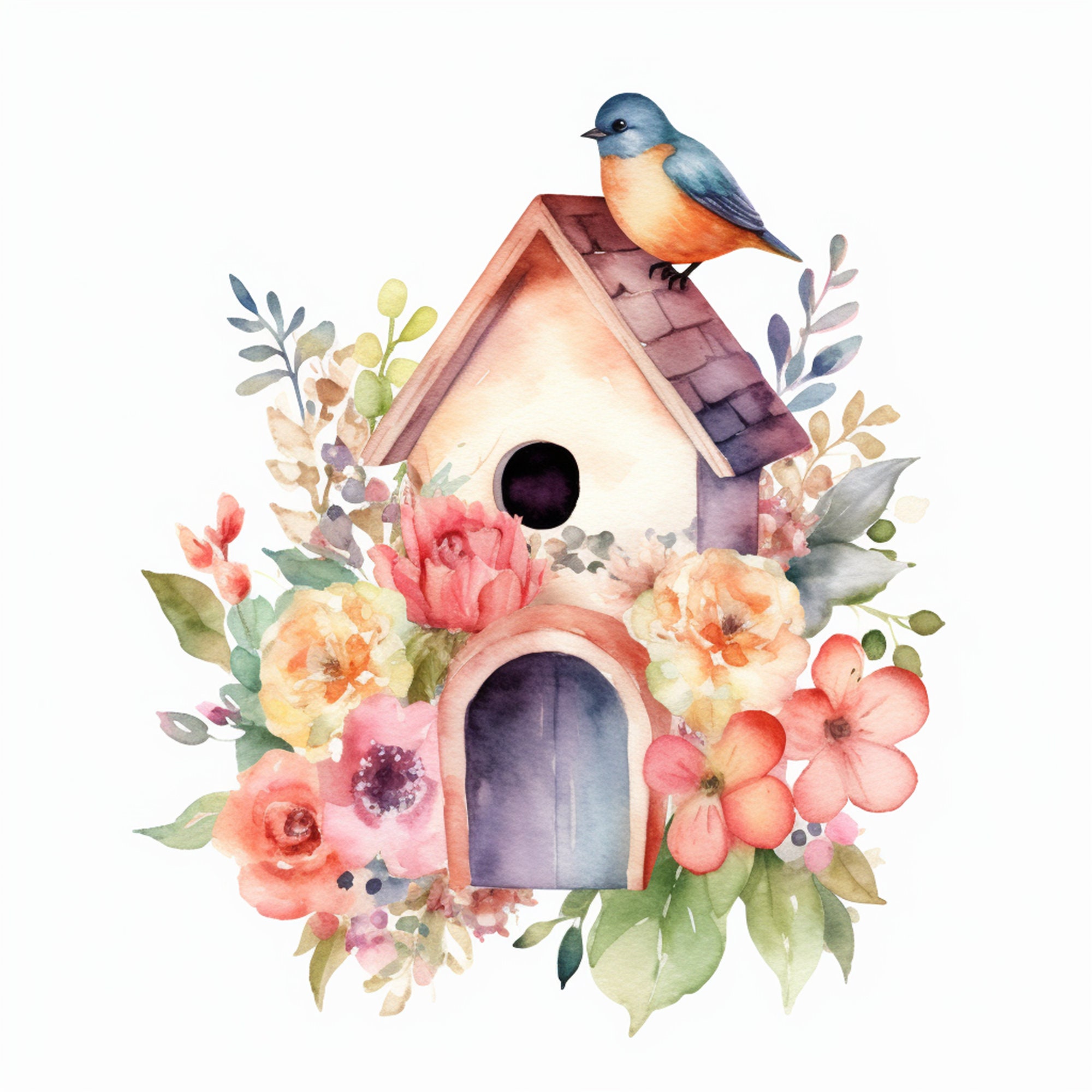 Watercolor Bird Houses Clipart - Springtime Cute Birdhouses and ...