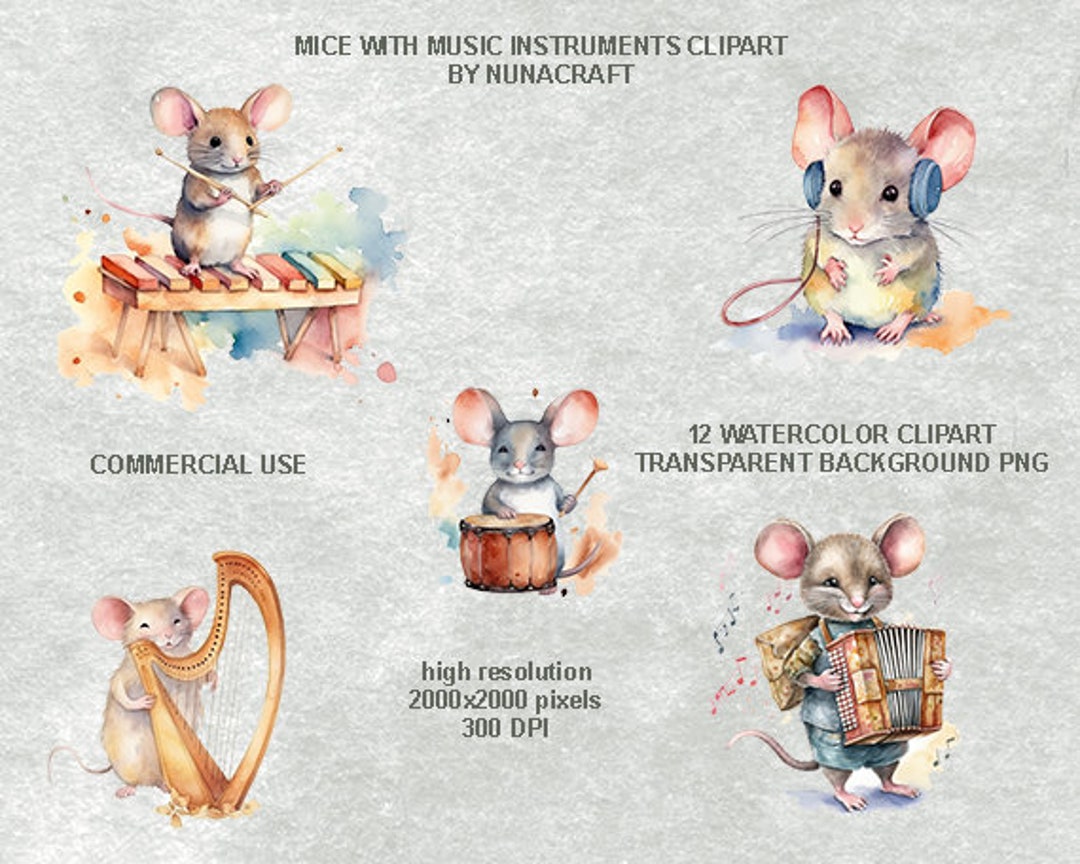 Mice With Music Instruments Clipart - 12 High Quality Transparent ...