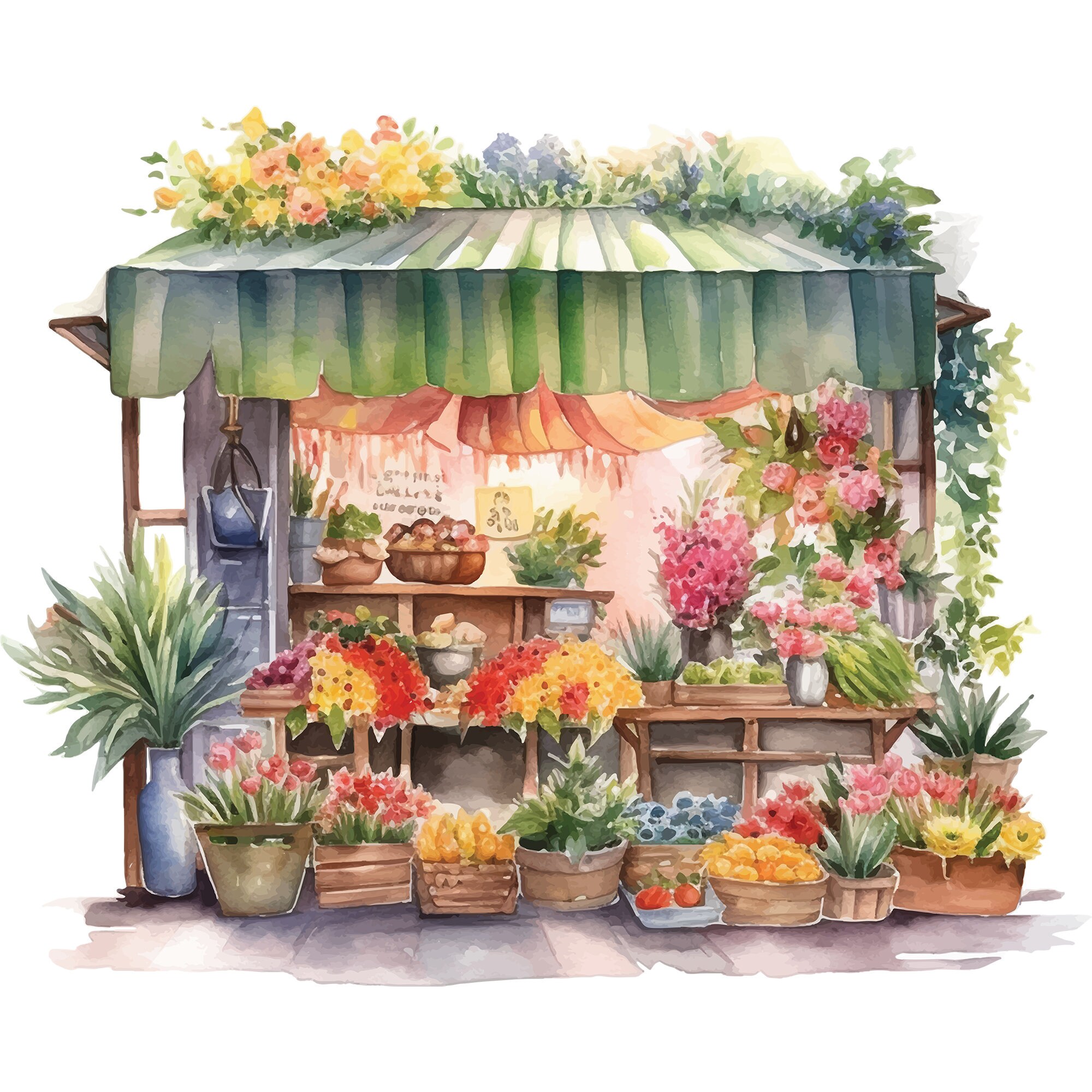12 Watercolor Flower Shop/stall Clipart, Floral Shop Png, Flower Market ...