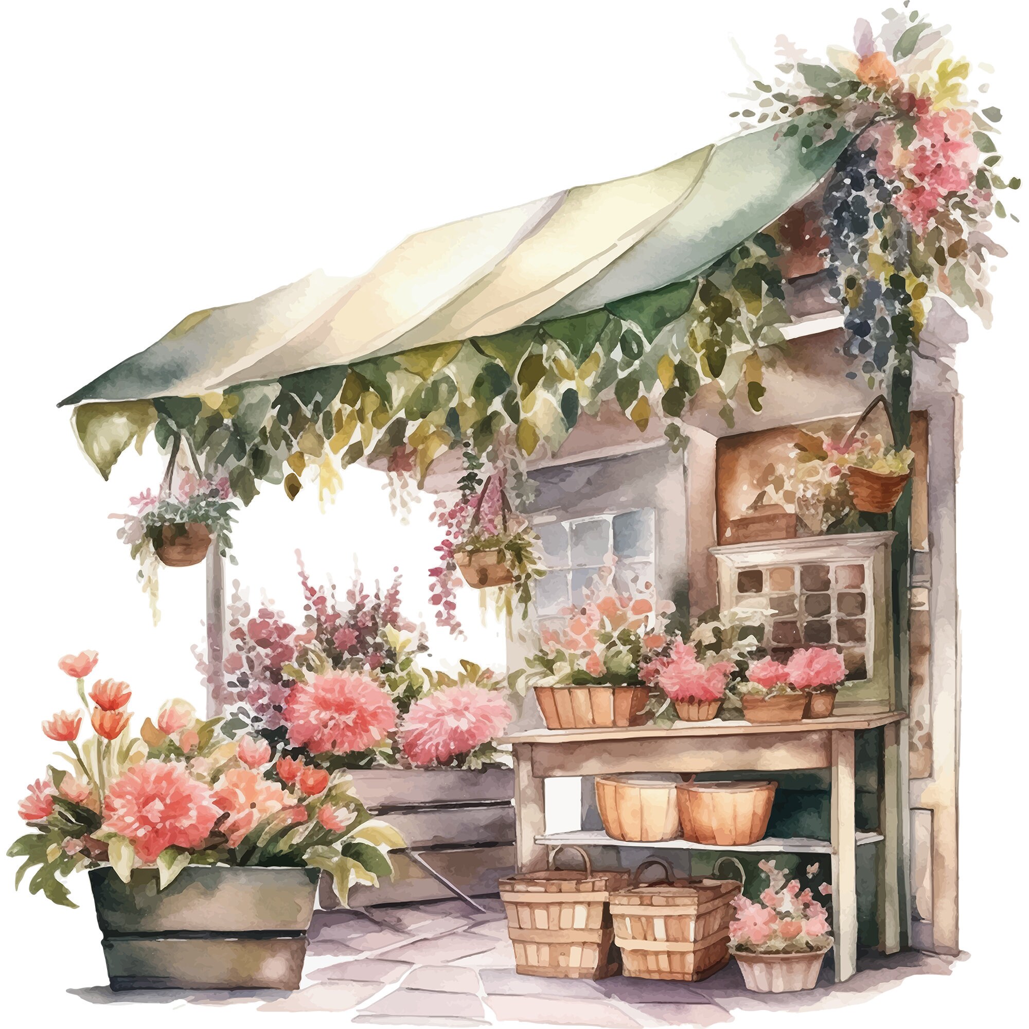 12 Watercolor Flower Shop/stall Clipart, Floral Shop Png, Flower Market ...