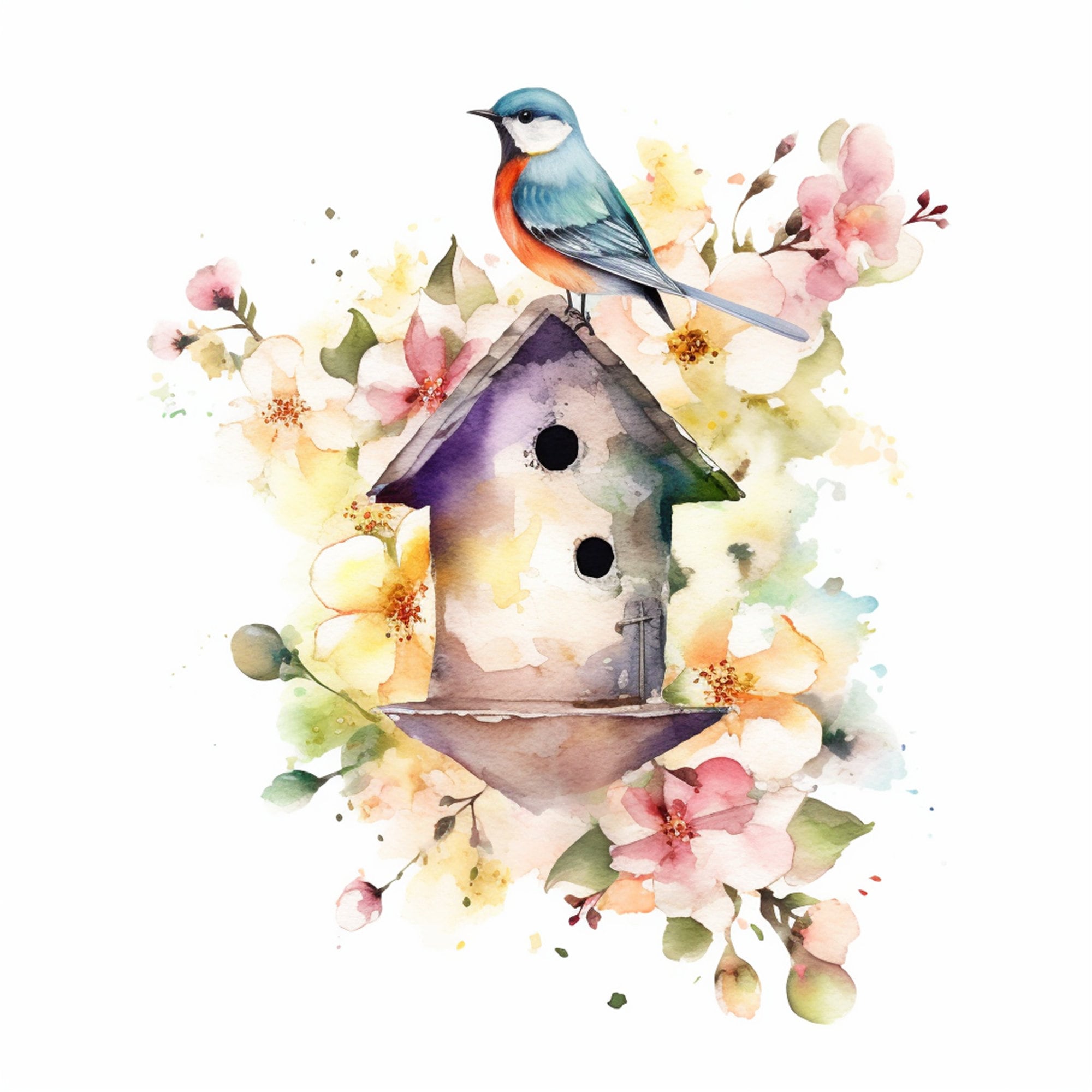 Watercolor Bird Houses Clipart - Springtime Cute Birdhouses and ...