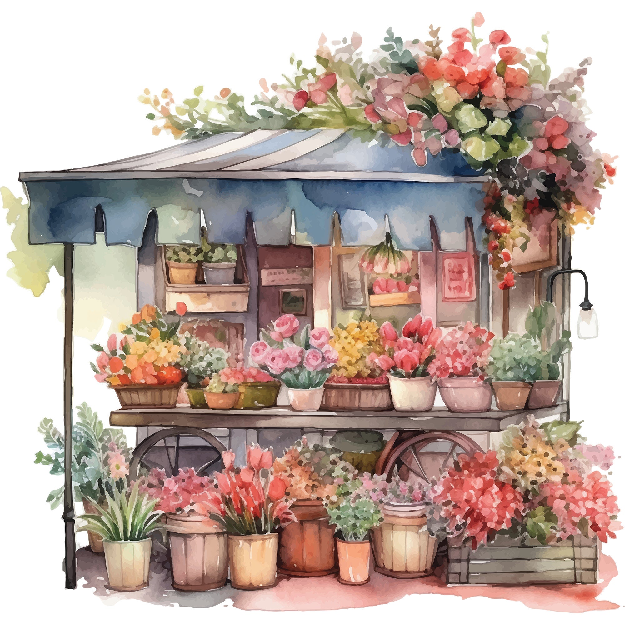 12 Watercolor Flower Shop/stall Clipart, Floral Shop Png, Flower Market ...