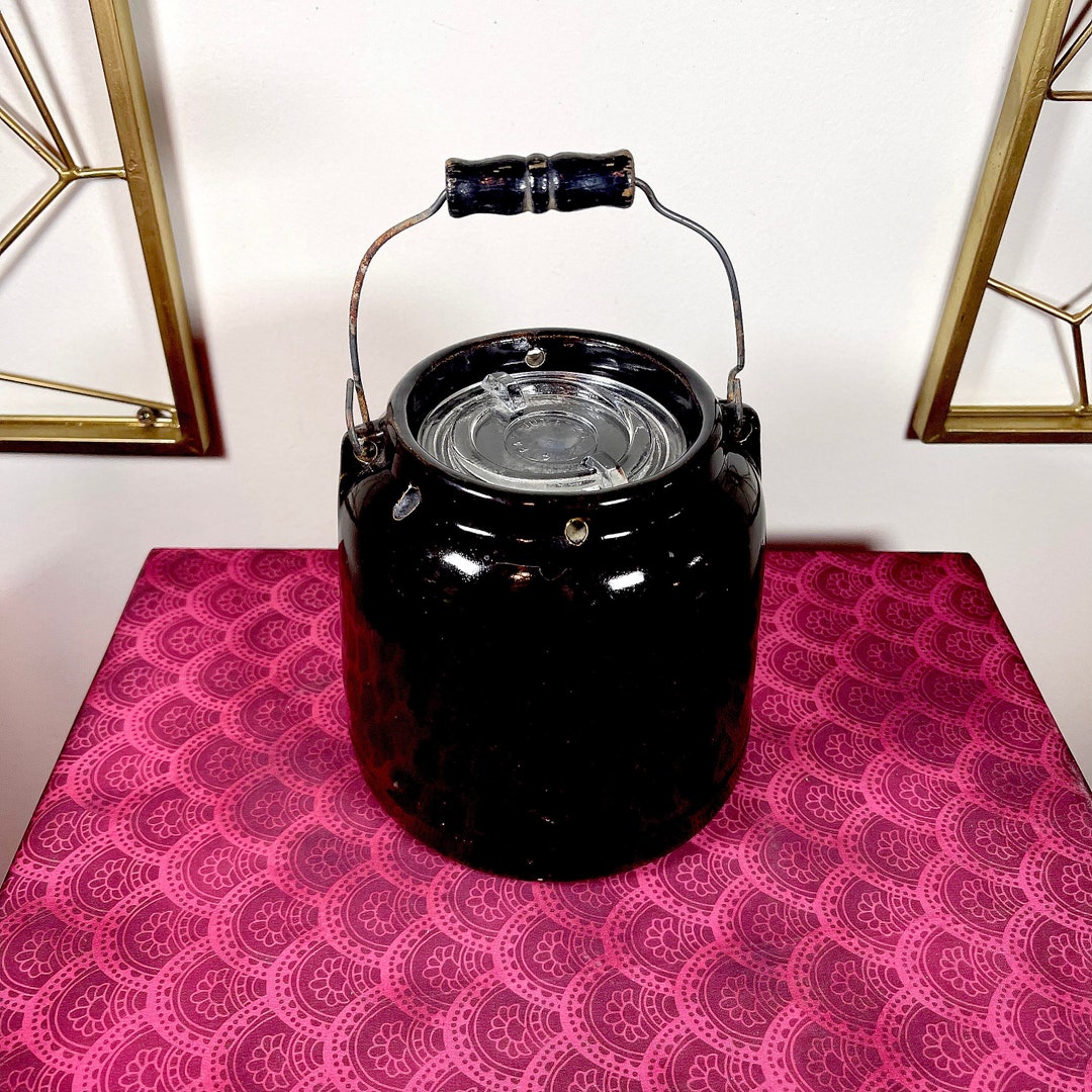 Rare C. 1876 Primitive Stoneware Crock W/ Vent Holes & Wire and Wood ...