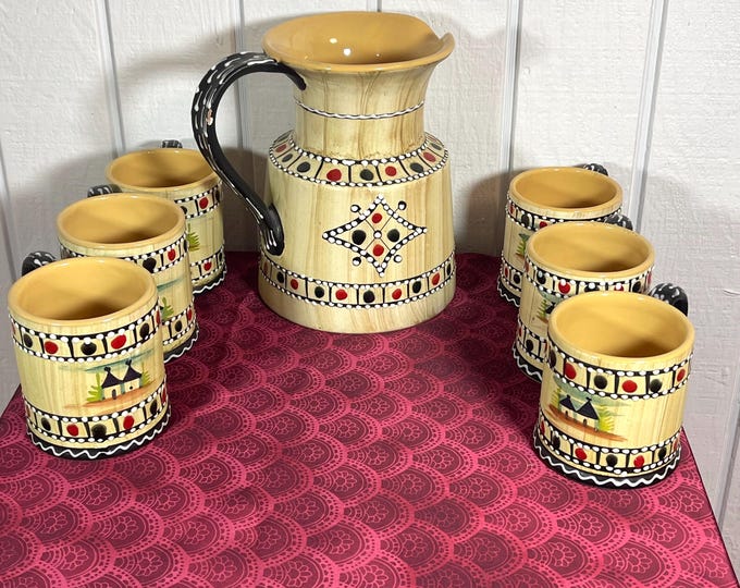 Vintage Italian Fima Deruta Pitcher and 6 Mugs Excellent Condition - Etsy