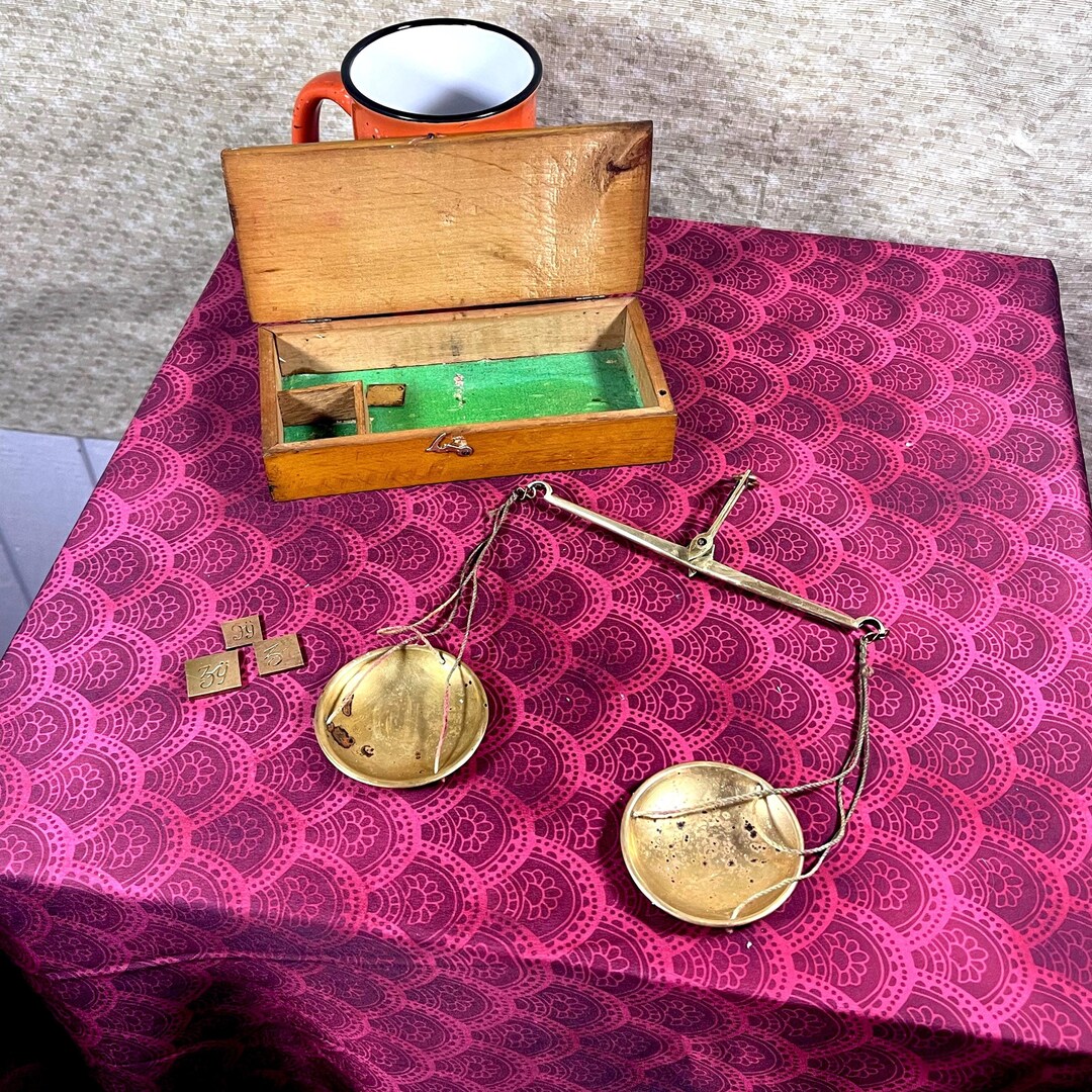 Antique Boxed Balanced Apothecary Gold Scale, Brass With Dram and ...
