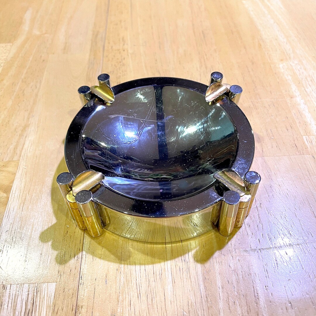 Vintage Stainless Chrome and Brass Ash Tray / Trinket Dish - Etsy