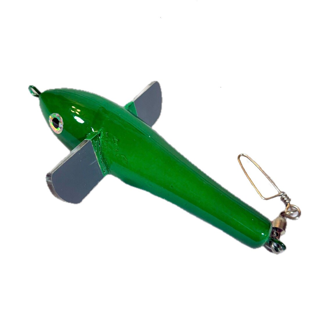 NOS 12" Large Wooden Musky Fishing Lure - Fixed Mirror Fins - Green ...