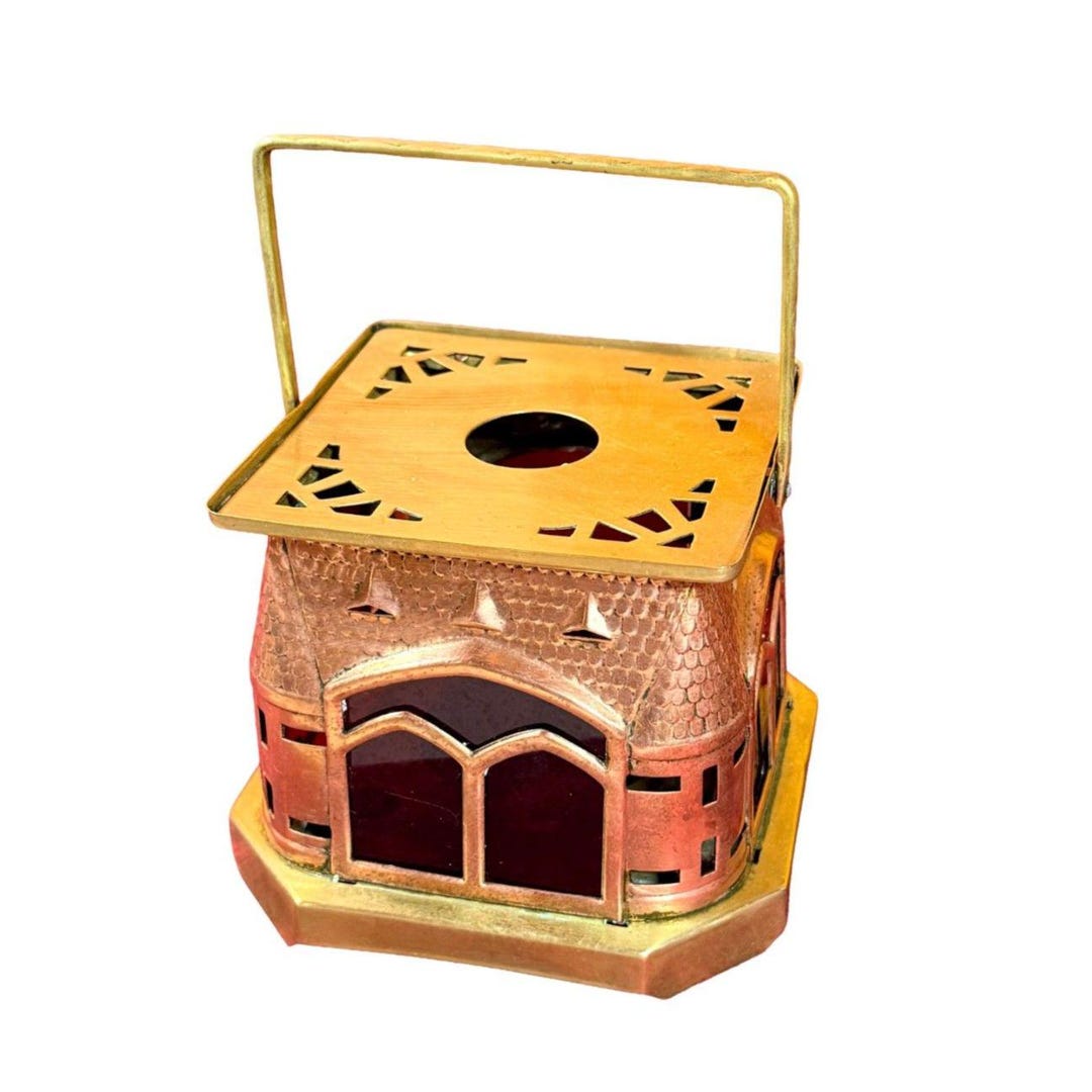 Antique Copper House Warmer | Ruby Red Glass, Vintage Lantern - Etsy