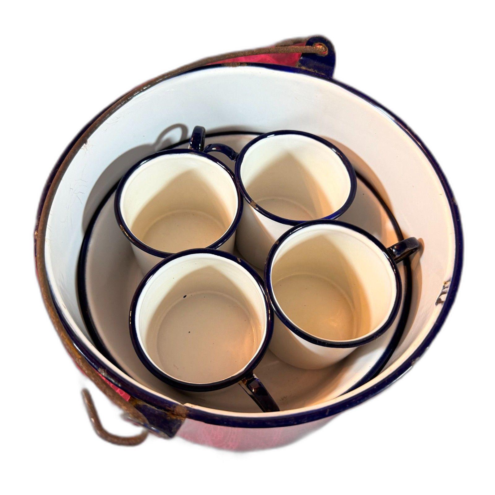 Vintage 14-piece Enamelware Nesting Camping & Picnic Set – White With ...