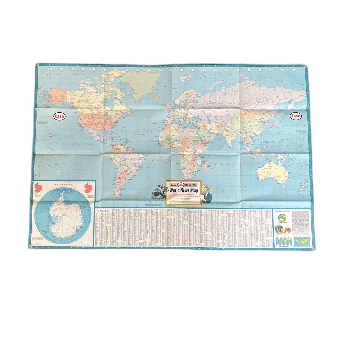 Vintage Esso 1958 "know Your World" Color Map, Great Graphics ...