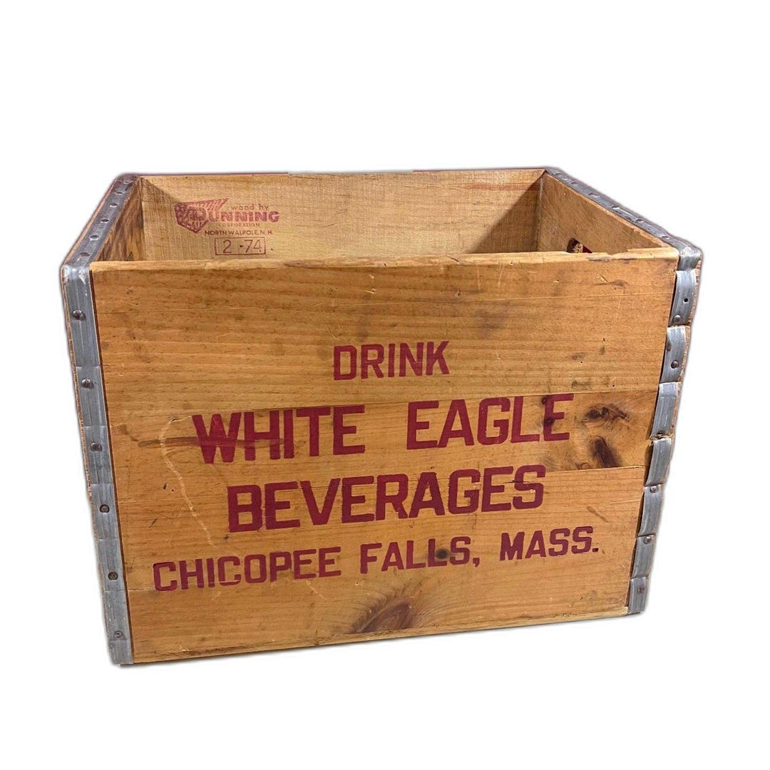 VTG White Eagle Beverages Wooden Crate, Chicopee Falls, MA, Excellent ...