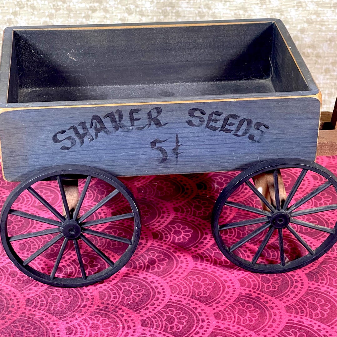 Vintage Wooden Shaker Seeds Miniature Wagon, Metal Wheels, Rolling ...