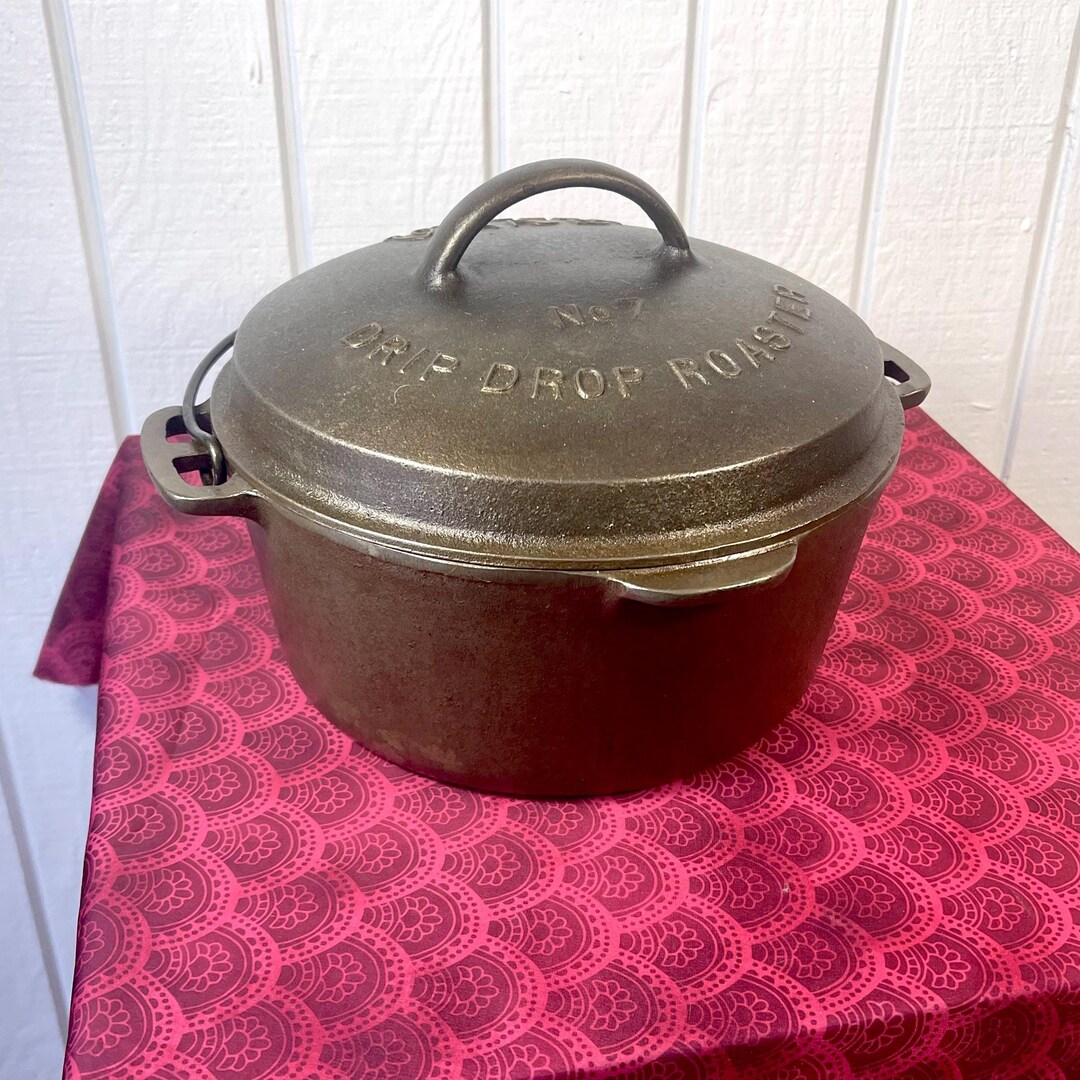 Antique Wagner Ware #7 Drip Drop Round Roaster, 4 Quart, Complete ...