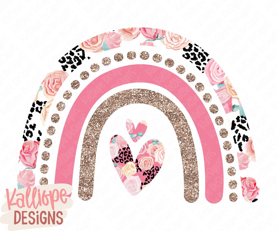 Rainbow PNG, Leopard and Rose Glitter Rainbow Sublimation Design ...