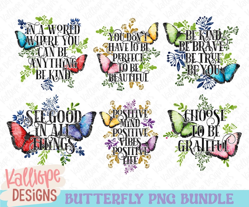 Butterfly Positive Quotes PNG Bundle: Sublimation Designs - Etsy Hong Kong