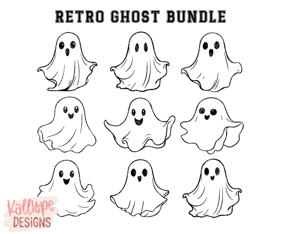 Retro Ghost SVG Bundle, Halloween SVG Bundle, Cute Ghost Svgs, T-shirt ...