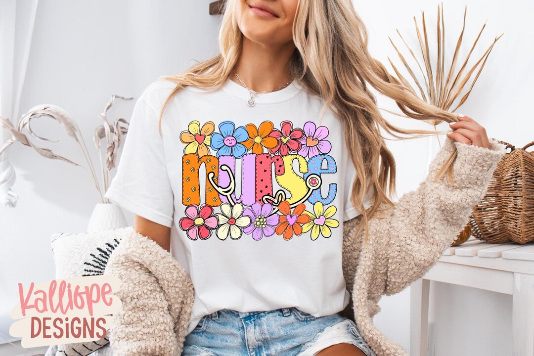 Nurse PNG, Cute Floral Nursing Sublimation, Colorful Nurse, Preppy ...