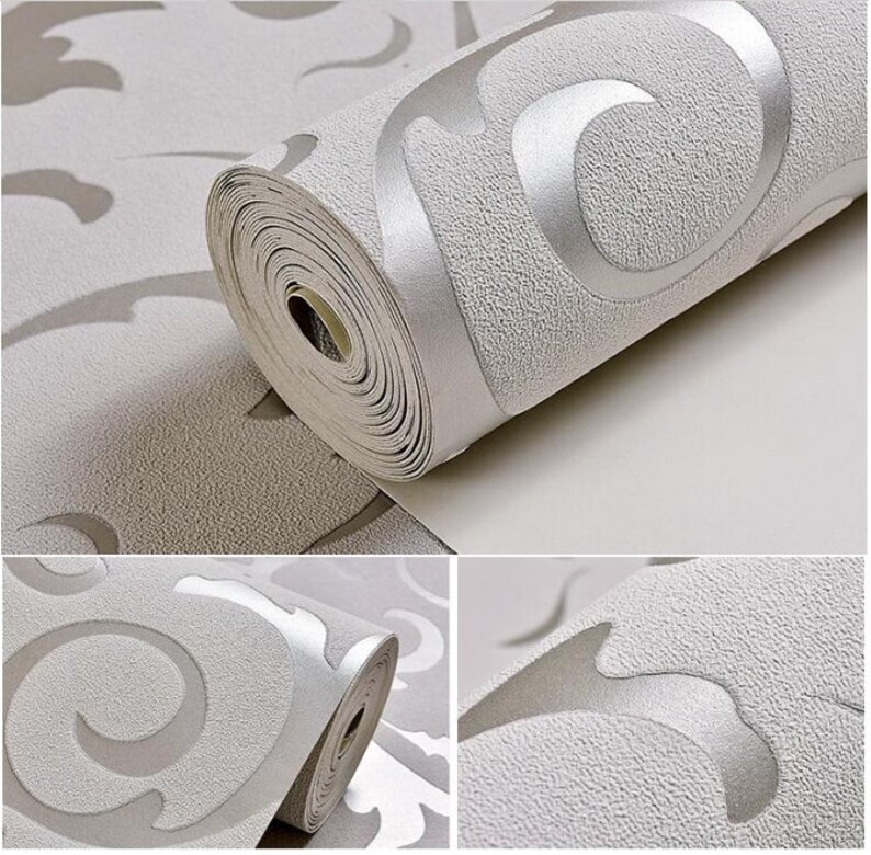 Silver Damask Embossed Victorian Wallpaper 3D Luxury Wall | Etsy