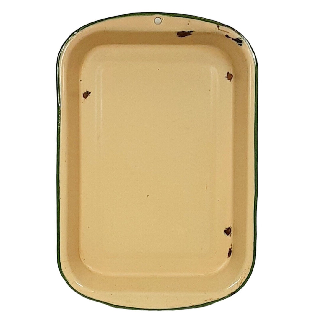 Cream and Green Enamelware Cake Casserole Pan, Vintage Farmhouse ...
