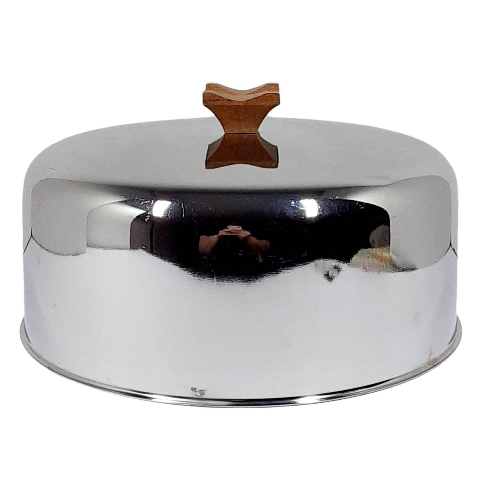 Chrome Cake Cover With Teak Wood Handle Vintage Metal Dome - Etsy