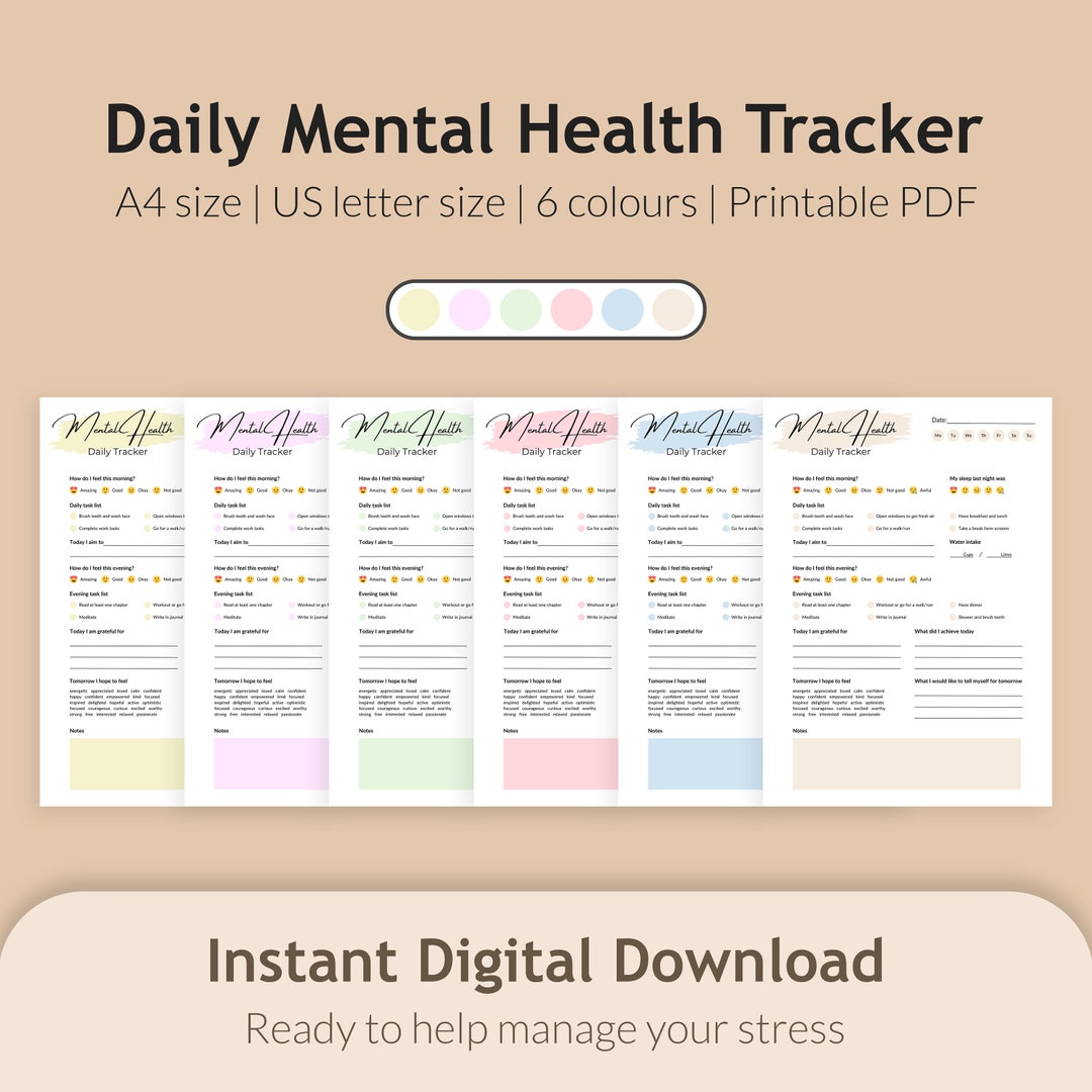 Daily Mental Health and Wellness Tracker Journal, A4 / US Letter Size ...